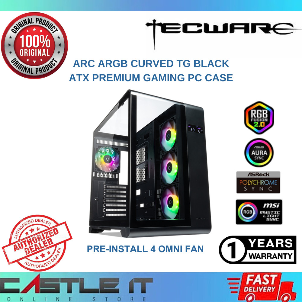Tecware ARC ARGB Curved TG BLACK Pre-Install ARGB 4fan Omni Link ...
