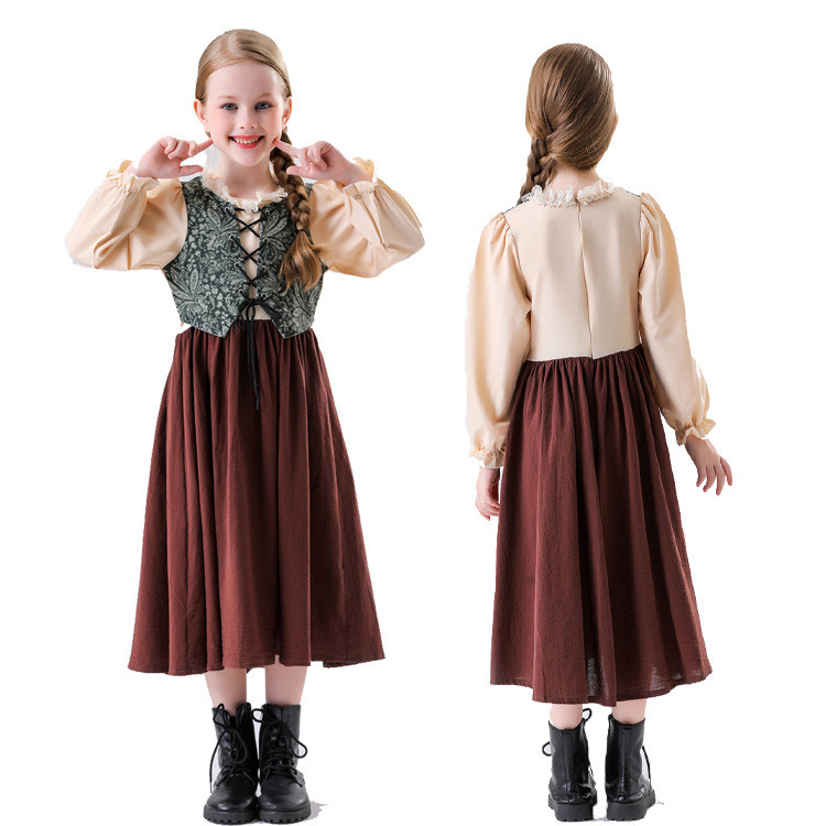 Kid Lace Neck Maid Dresses Halloween Cosplay Costumes Children's Retro ...