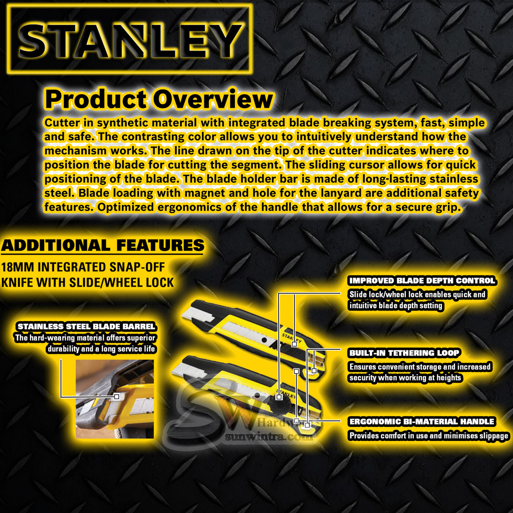 Stanley 18mm Cutter with Slide Lock and Integrated Blade Break System ...