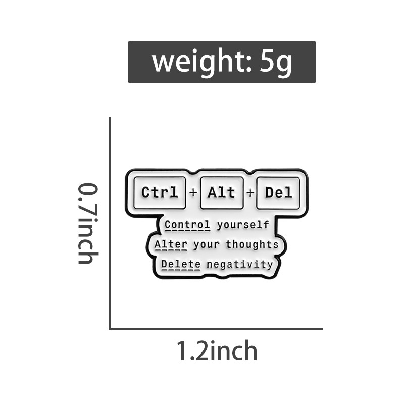 Cartoon Control Yourself Brooch Pins Creative Keyboard Text Pin Lapel ...