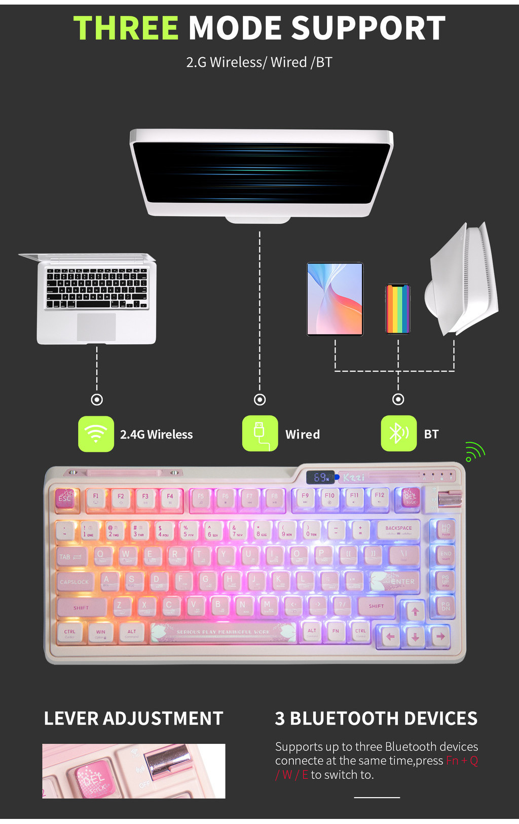 KZZI Kezhi K75 Pro+ Wireless Three-Mode Mechanical Keyboard Gasket ...