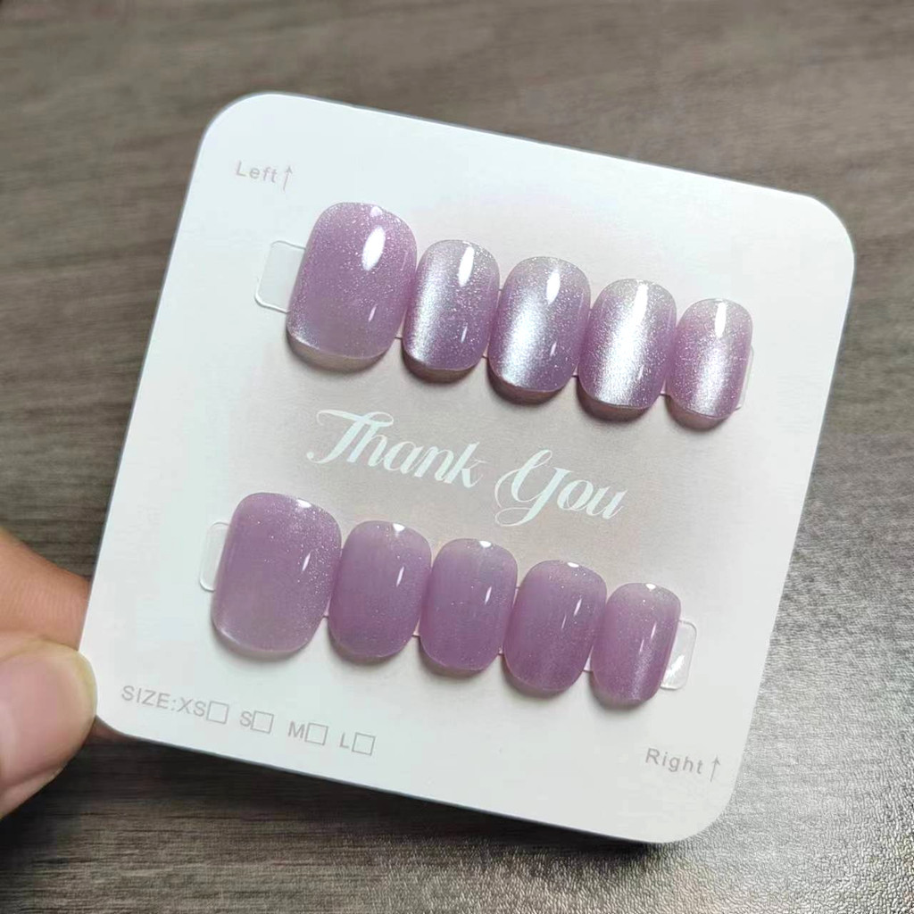 10 PCS/set Fake Nails Handmade Solid Color Cat Eye Fake Nails Fake ...