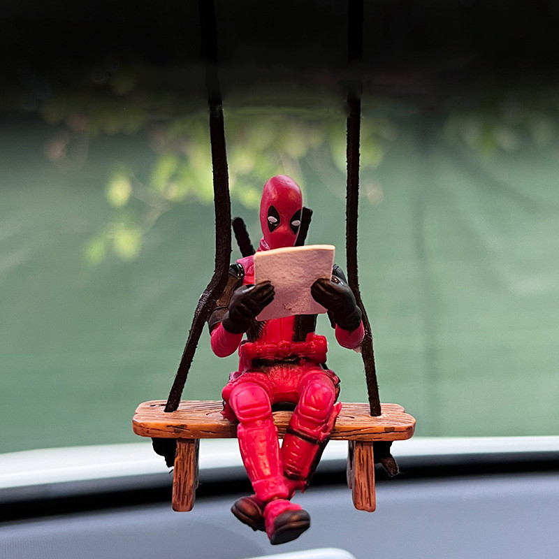Cartoon Deadpool Car Rearview Mirror Pendant Read A Book SUCK IT Car ...
