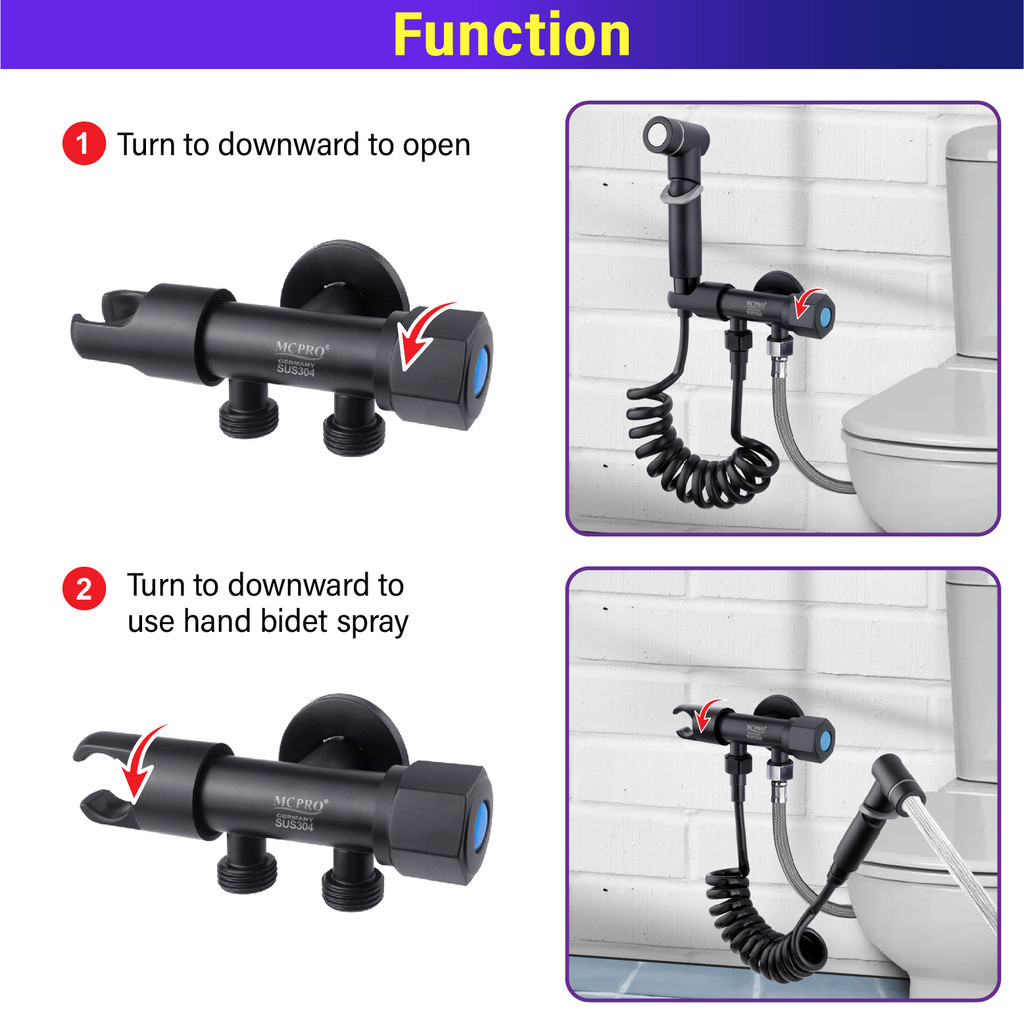 MCPRO SUS304 Stainless Steel BLACK HEXAGON TWO WAY TAP with BIDET SPRAY ...