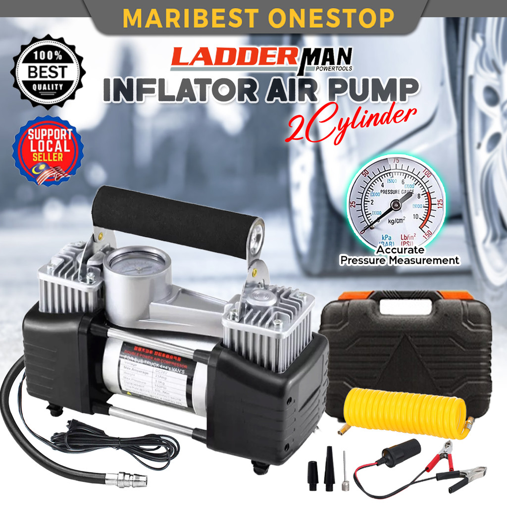 Ladderman Heavy Duty Double Cylinder Portable Car Tyre Inflator Air ...