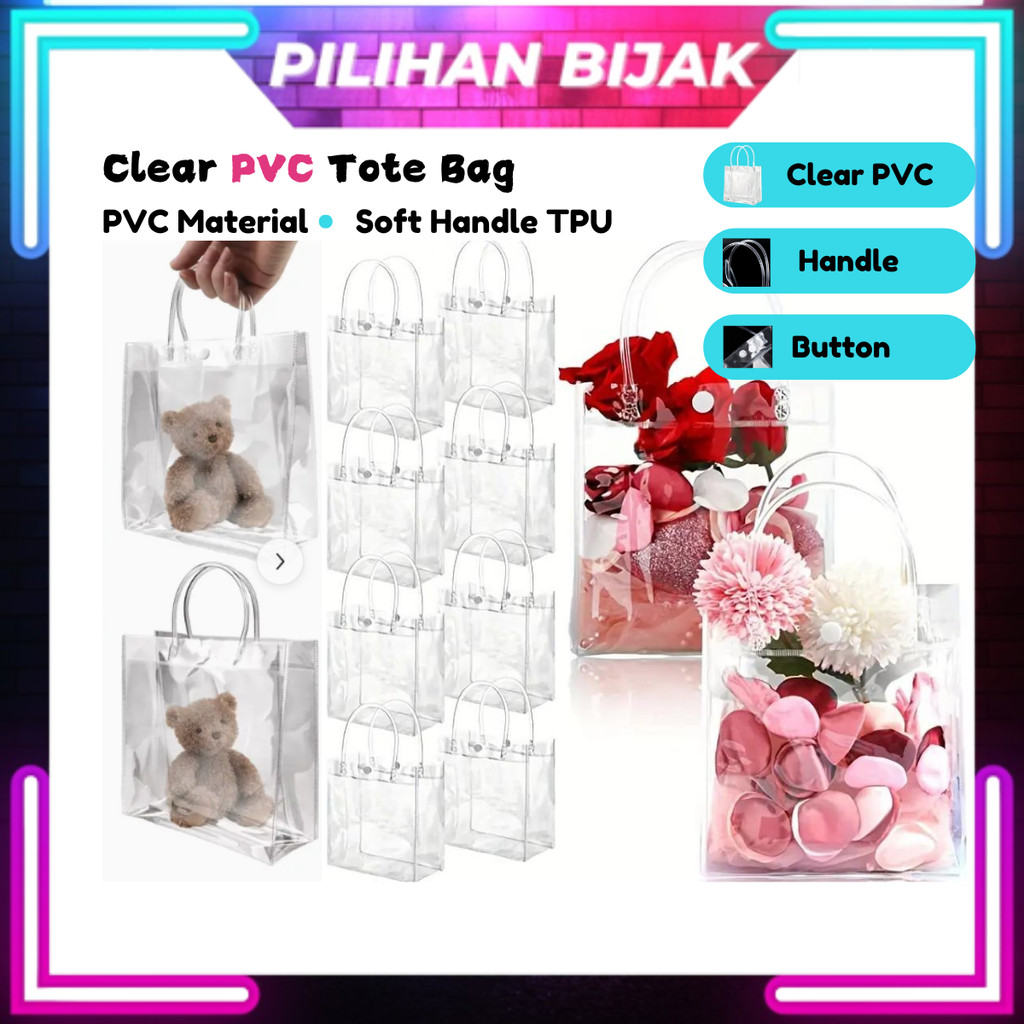 Clear PVC Tote Bag With Button / Transparent Shopping Bag / Shopping ...