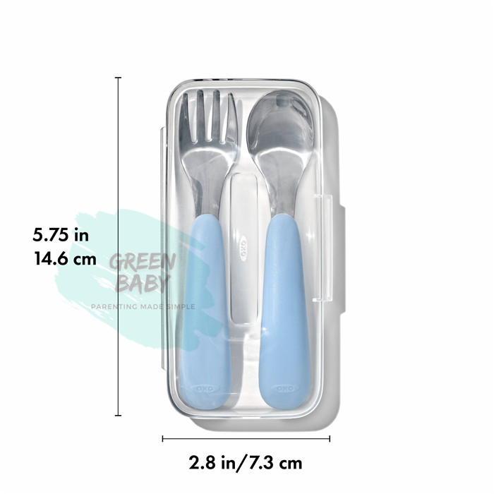 Oxo Tot On-The-Go Fork and Spoon Stainless Steel Fork n Spoon Set With Case Baby Fork and Spoon ...