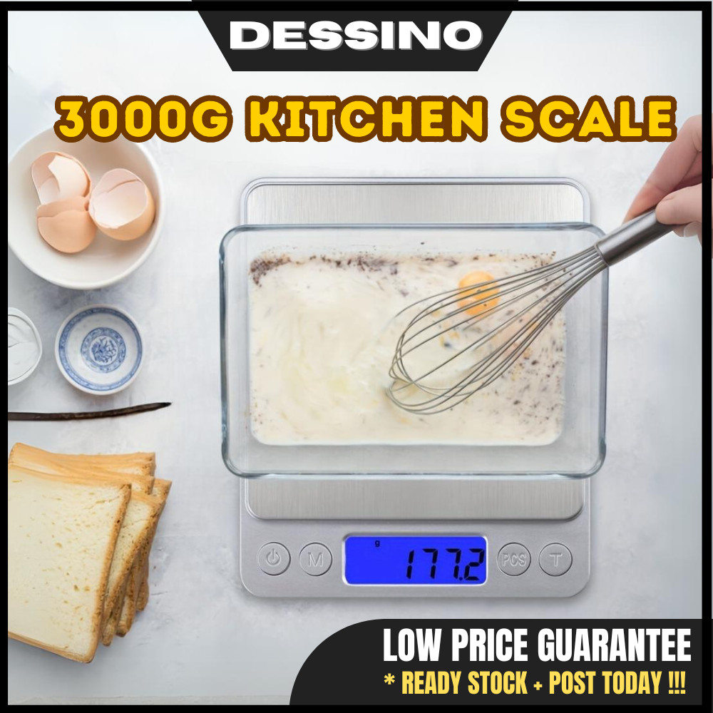 DESSINO 3000g/0.1g Food Scale Rechargeable Kitchen Scale with Trays ...