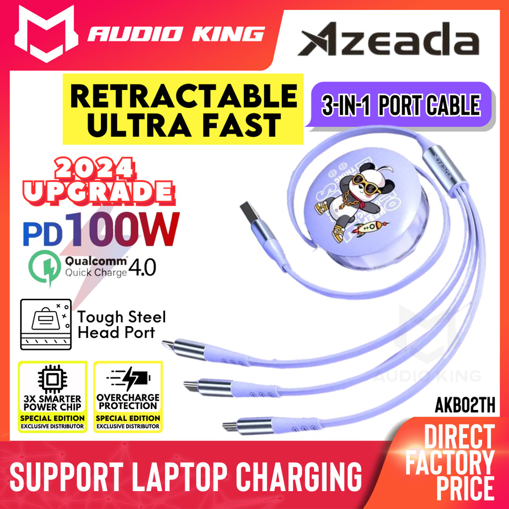 AZEADA Original 3 In 1 Retractable Super Fast Charging 100W Type C USB ...