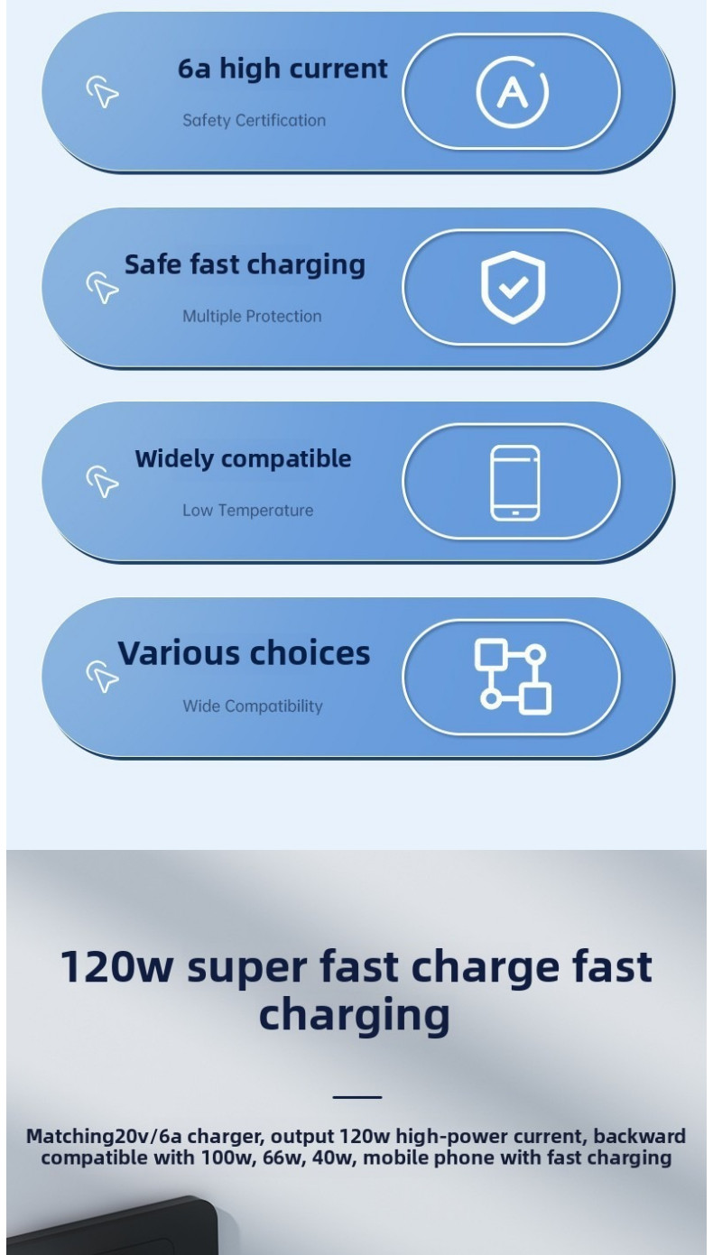 High-Speed 6A USB-C Cable 120W Fast Charge Compatible with 100W/66W/40W | Shopee Malaysia