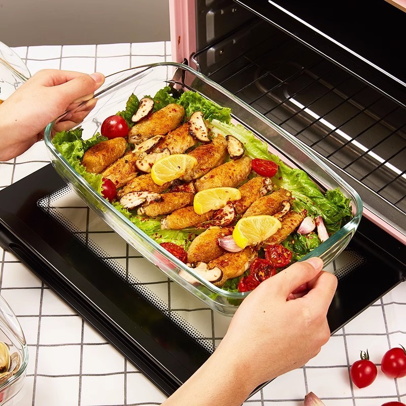 Locaupin Borosilicate Glass Baking Plate Snack Bread Pan Microwave Oven ...