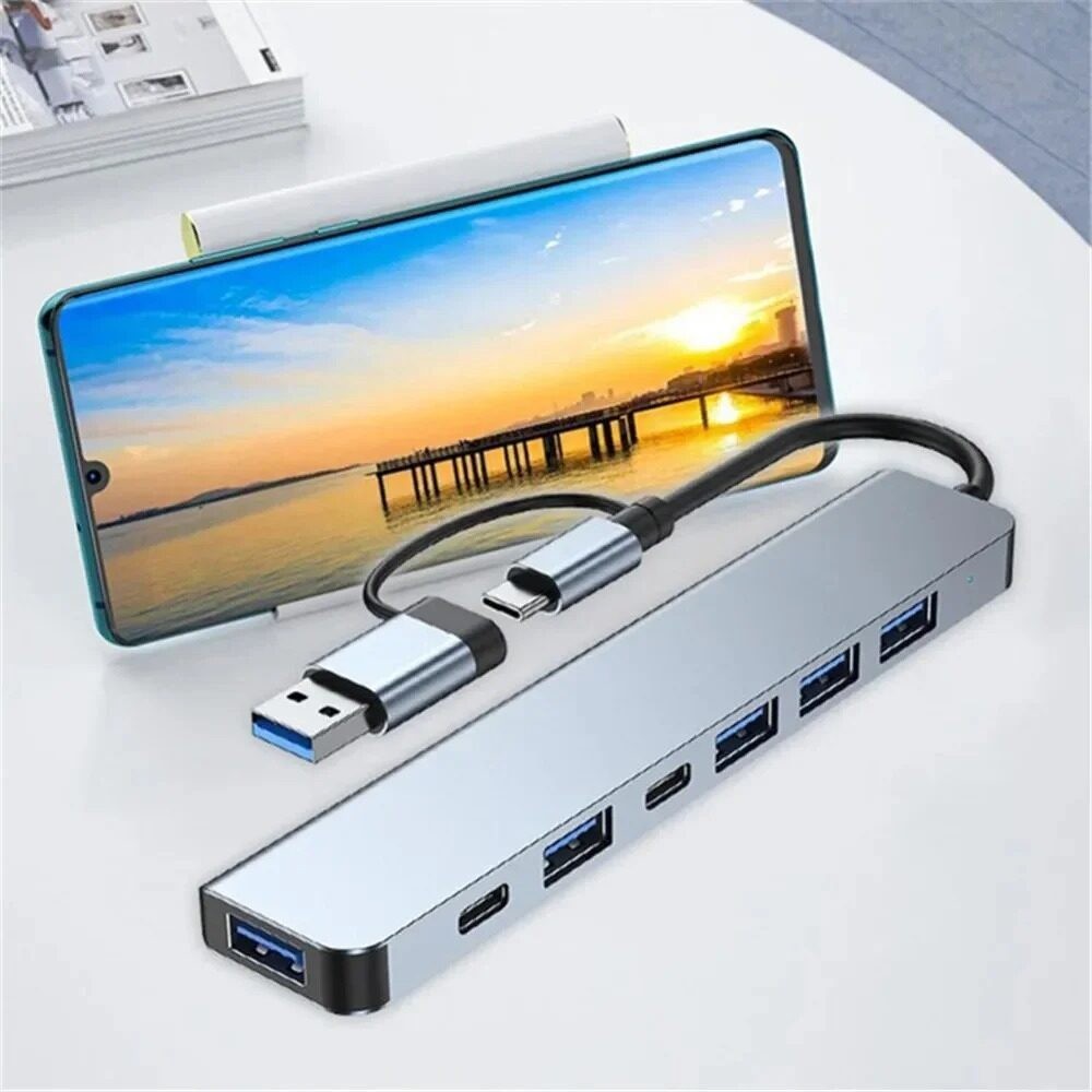 BENOSEM 7 Ports 2-in-1 Multiport Type-c USB 3.0 Hub Tablet Type C OTG ...