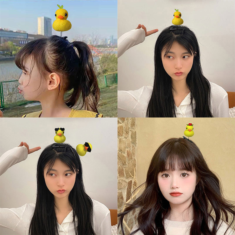 1pcs Cartoon Cute 3D Little Yellow Duck Spring Hair Clip Funny Plush ...
