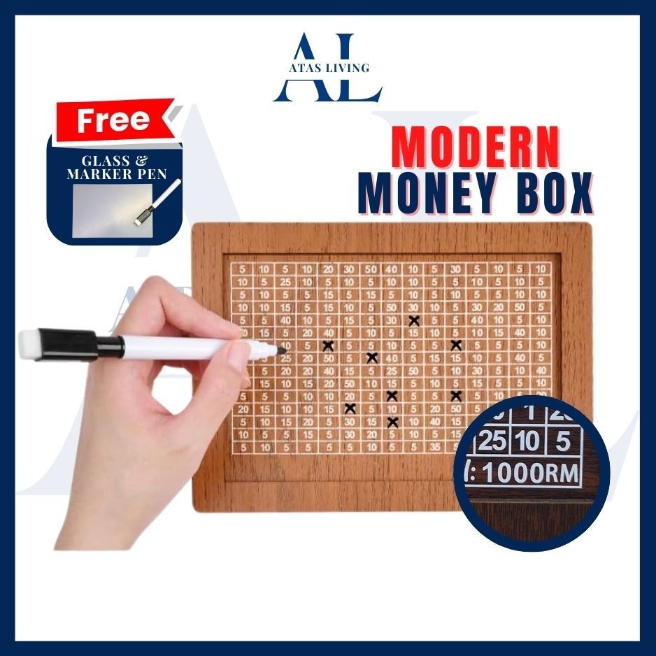 🔷ATAS🔷 Wood Money Box with number on the box, Tabung Duit, Saving ...
