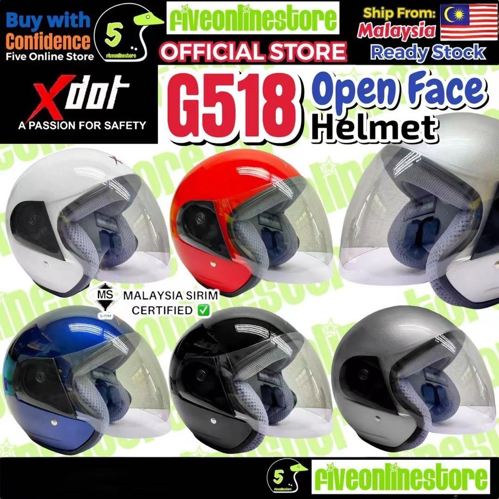 XDOT Helmet G518 Open Face Design Helmet Free Clear Visor SIRIM Topi ...