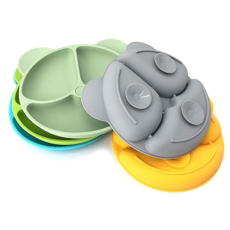 Silicone Baby Bear Plate Bottom Suction Anti Drop Plate Solid Color ...