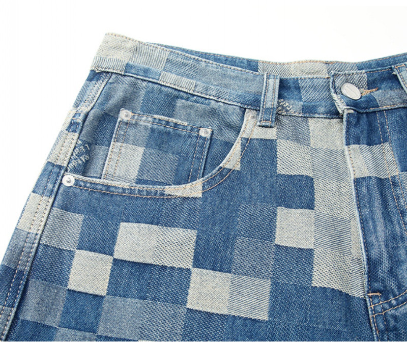 S-3XL Fashionable Checkerboard Jeans For Men American High Street Retro ...