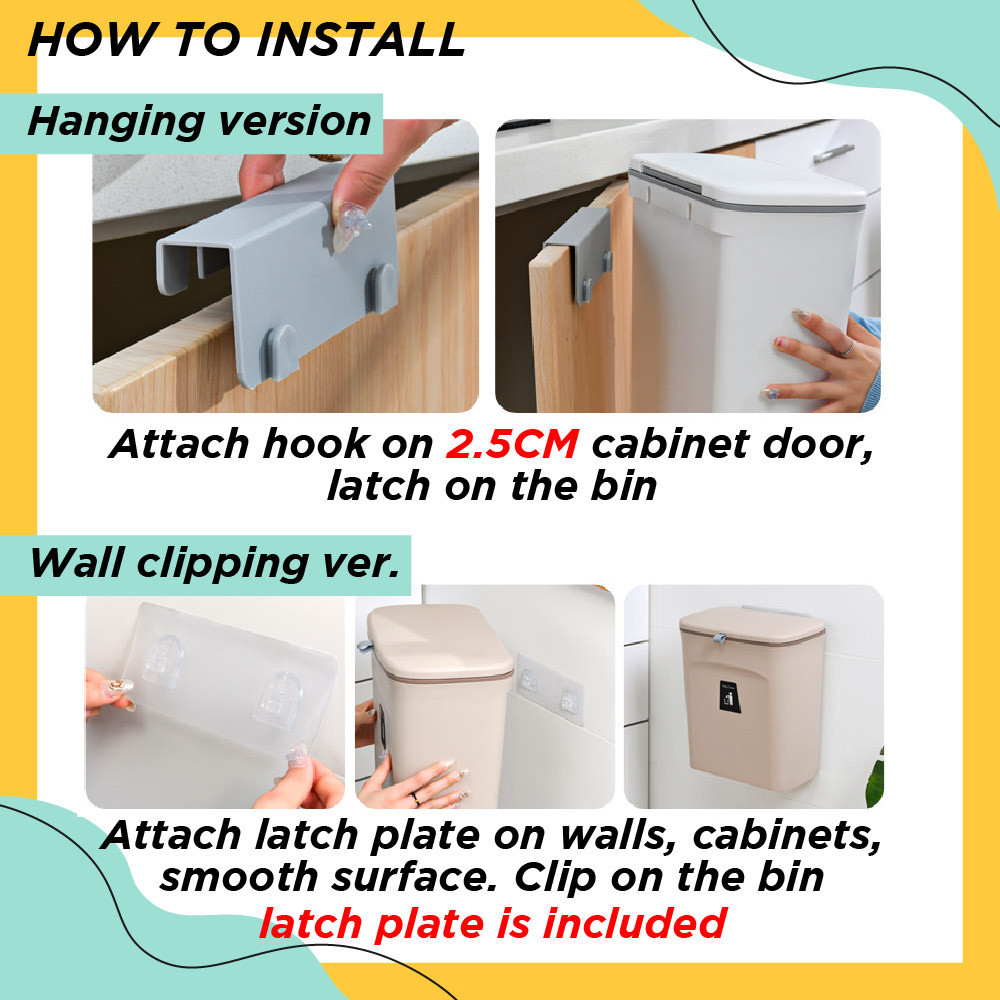 12L 9L 7L Rubbish Bin Kitchen Dustbin Trash Wall Mount Hang Cabinet ...