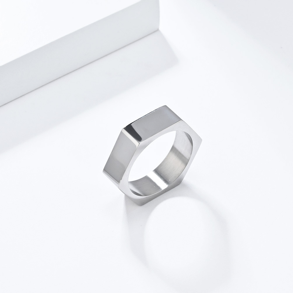 Fashion Hexagon Titanium Steel Ring for Mens Simple Glossy Stainless ...