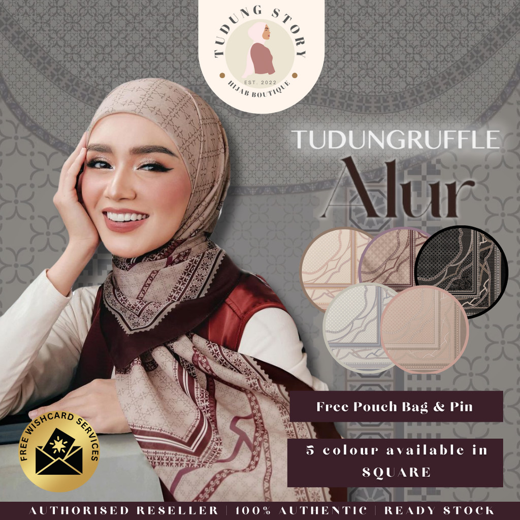 Tudung Ruffle Alur Printed Cotton Collection + Free Pouch Bag & Pin ...