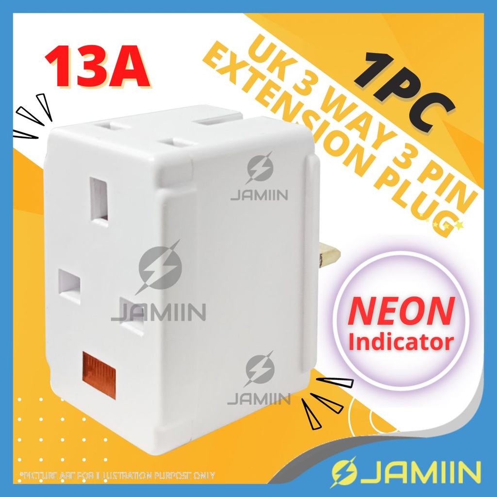 ME 3 Way Adapter 13A 3 Pin Plug Adapter 7387 Extension Plug Travel ...