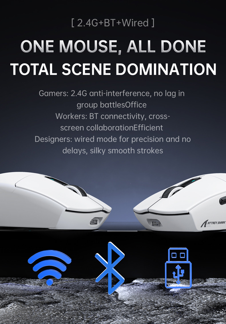 Attack Shark G3 Pro Wireless Gaming Mouse Tri-mode Paw3311 25000DPI ...
