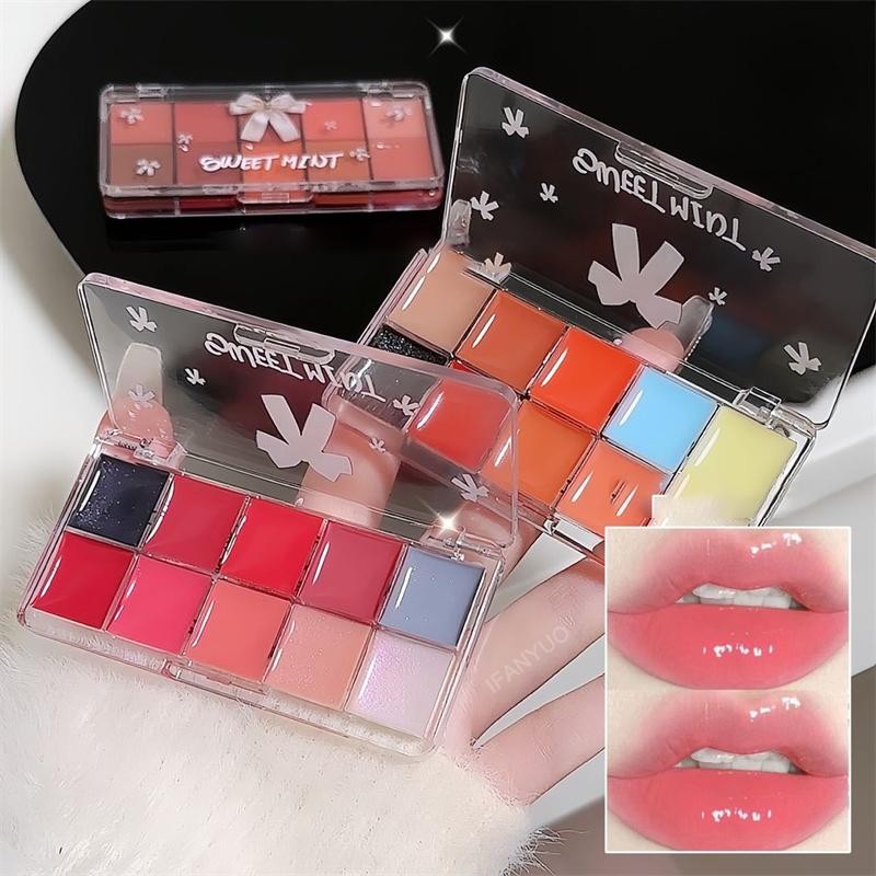 10-Color Jelly Lip Gloss Plate Moisturizing Pigmented Lip Glaze Palette ...