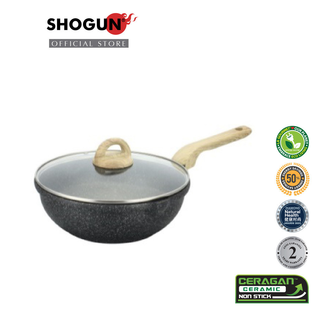 Shogun Granite Plus Ceragan Ceramic Non-stick Stirfry Wok with Glass Lid IH (28 x 13.5cm/4.2L ...