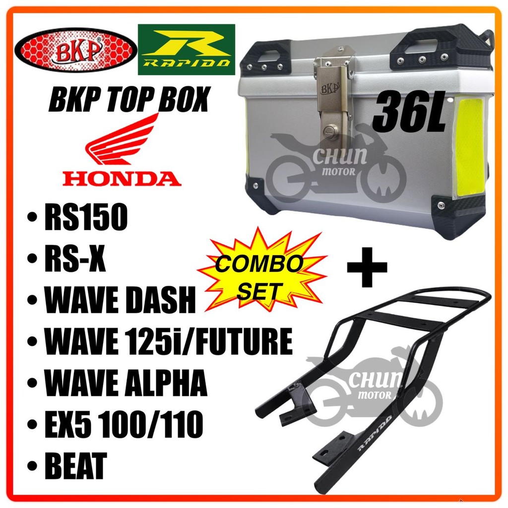 BKP Motorcycle 36L Box Monolock + RAPIDO Monorack Set HONDA RSX RS150 ...