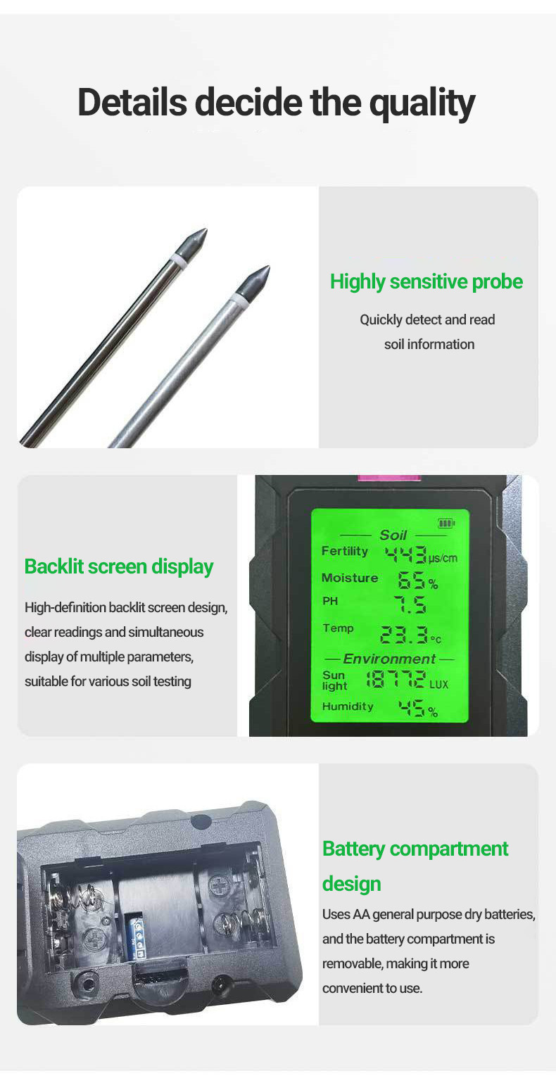 INKBIRD ST-03 6-in-1 Soil Detector Soil Fertility Analyzer Moisture PH ...