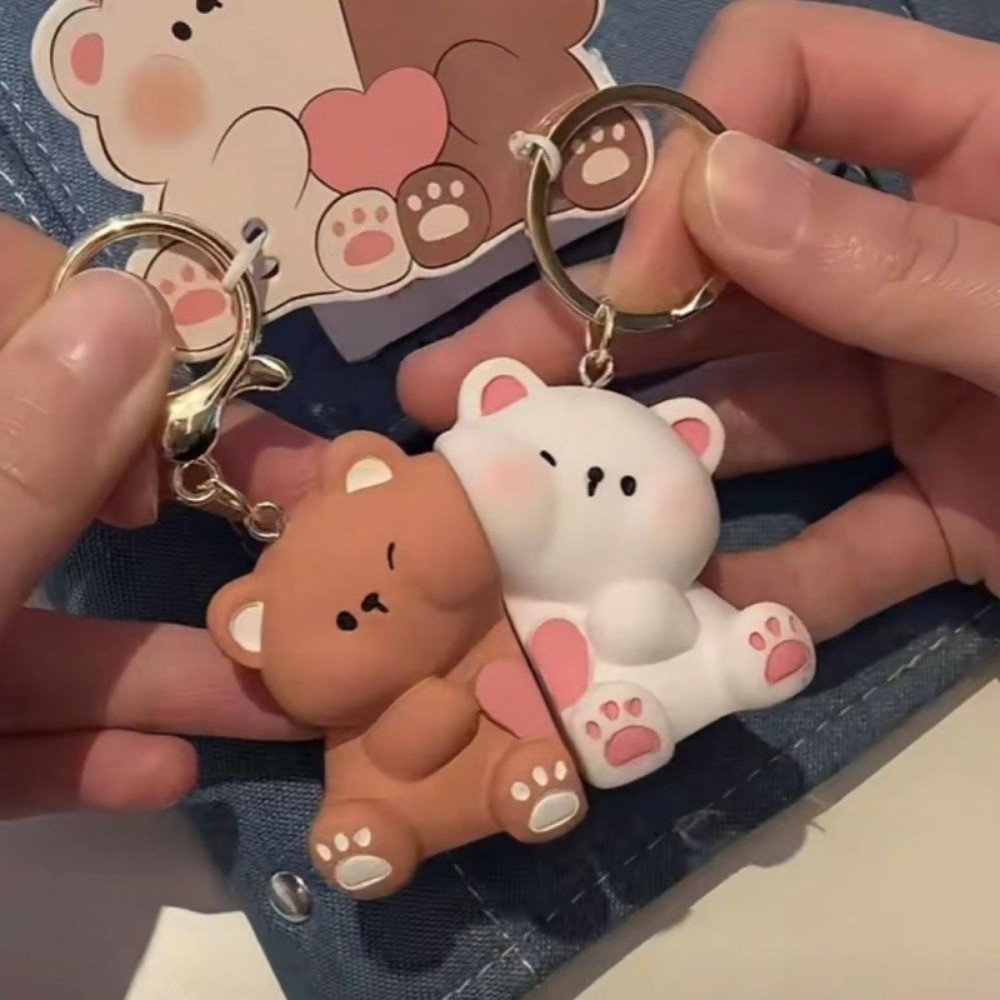 2 Pcs/set Cute Cartoon Magnetic Huggable Love Bear Keychain Bag Pendant ...