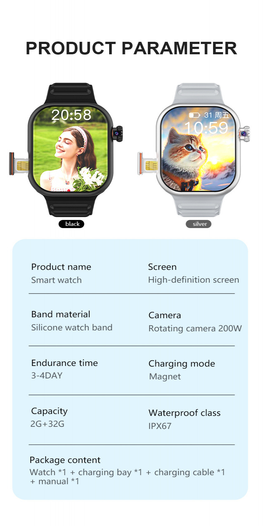 4G Android Smart Watch With SIM Card And WiFi B29 Cellular Version ...