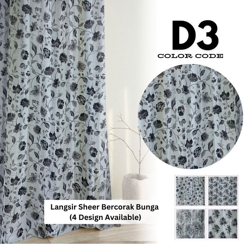 Langsir Sheer Bercorak Bunga (4 Design Available) | Shopee Malaysia
