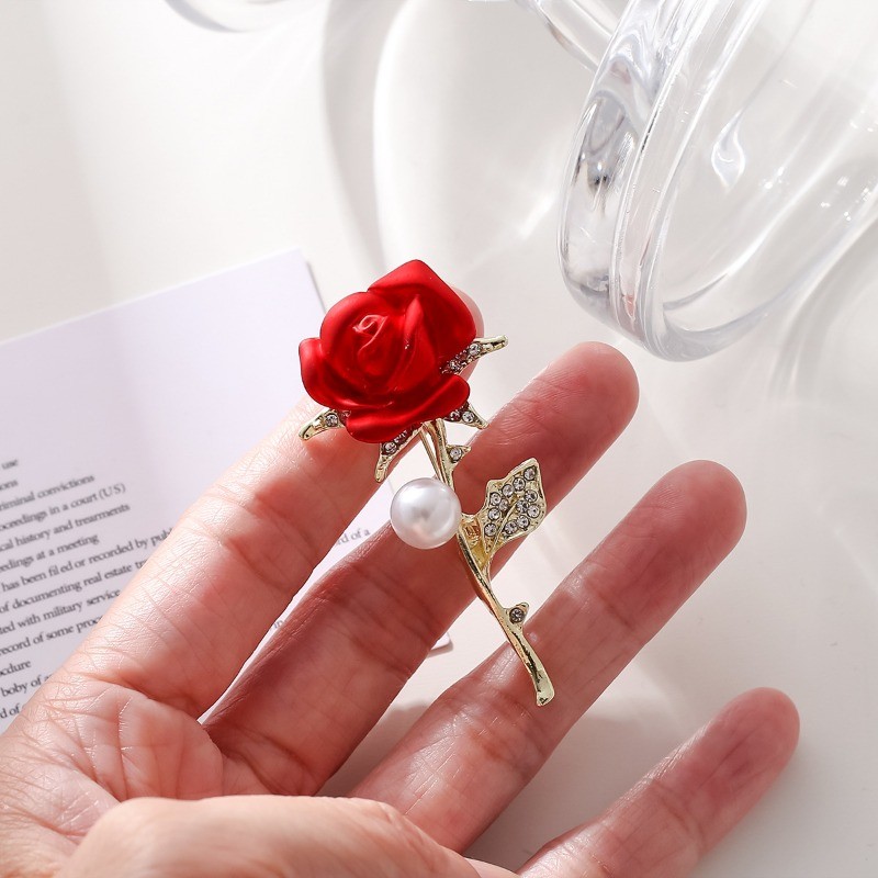 Flash Diamond Red Rose Brooch High-End Elegant Corsage Fashion All ...