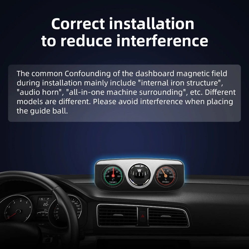 3 in 1 Car Vehicle Dashboard Thermometer Hygrometer Compass Navigation ...