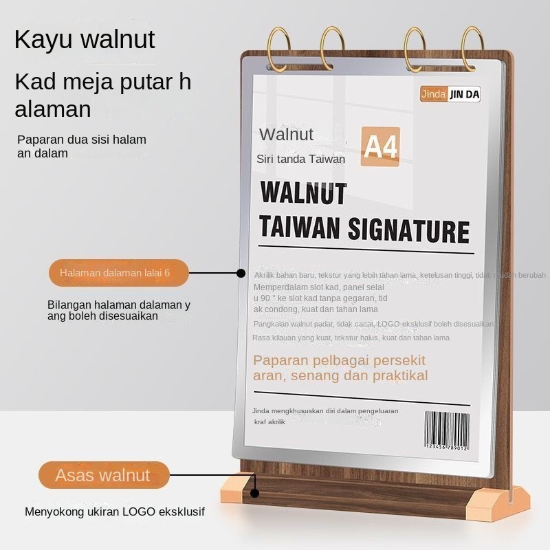 Kayu walnut dua muka pvc membalik halaman kad meja daun longgar jenama ...