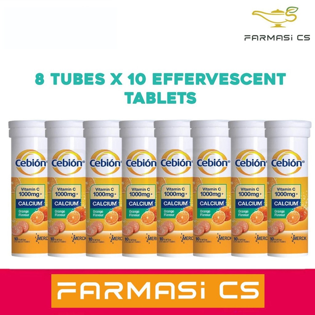 Cebion Effervescent Vitamin C 1000mg + Calcium 10 Tablets x 8 tubes EXP ...