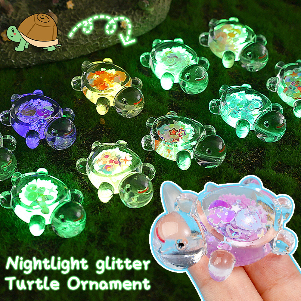 Mini 3D Glow in The Dark Turtle Statue Cartoon Luminous Sequined Turtle ...