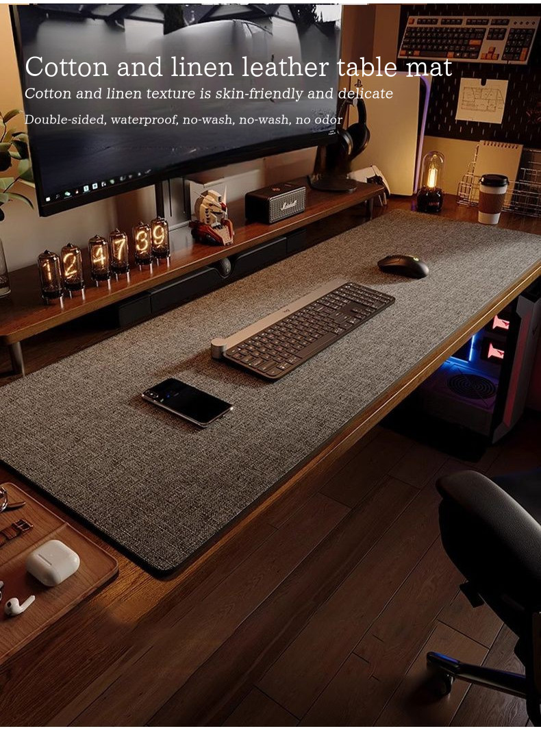 [Fast Shipping] Desk Pad Computer Desk Pad Cotton Linen Texture Leather ...