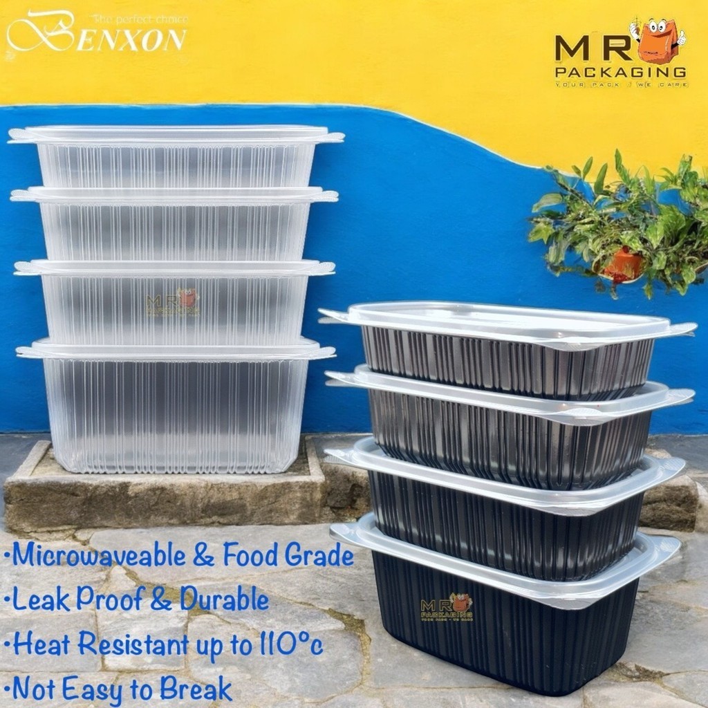 Benxon RT-750 RT-1000 Rectangular Container & Lid ( 50sets± ) Disposable Plastic PP Food Bento ...
