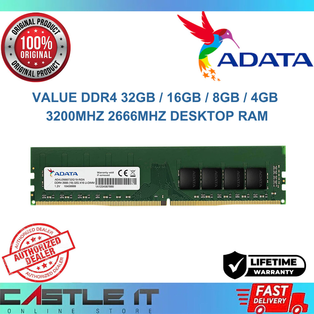 ADATA RAM Desktop DDR4 8GB / 16GB 3200MHz CL22 U-DIMM Value Series Long DIMM PC Memori Komputer ...