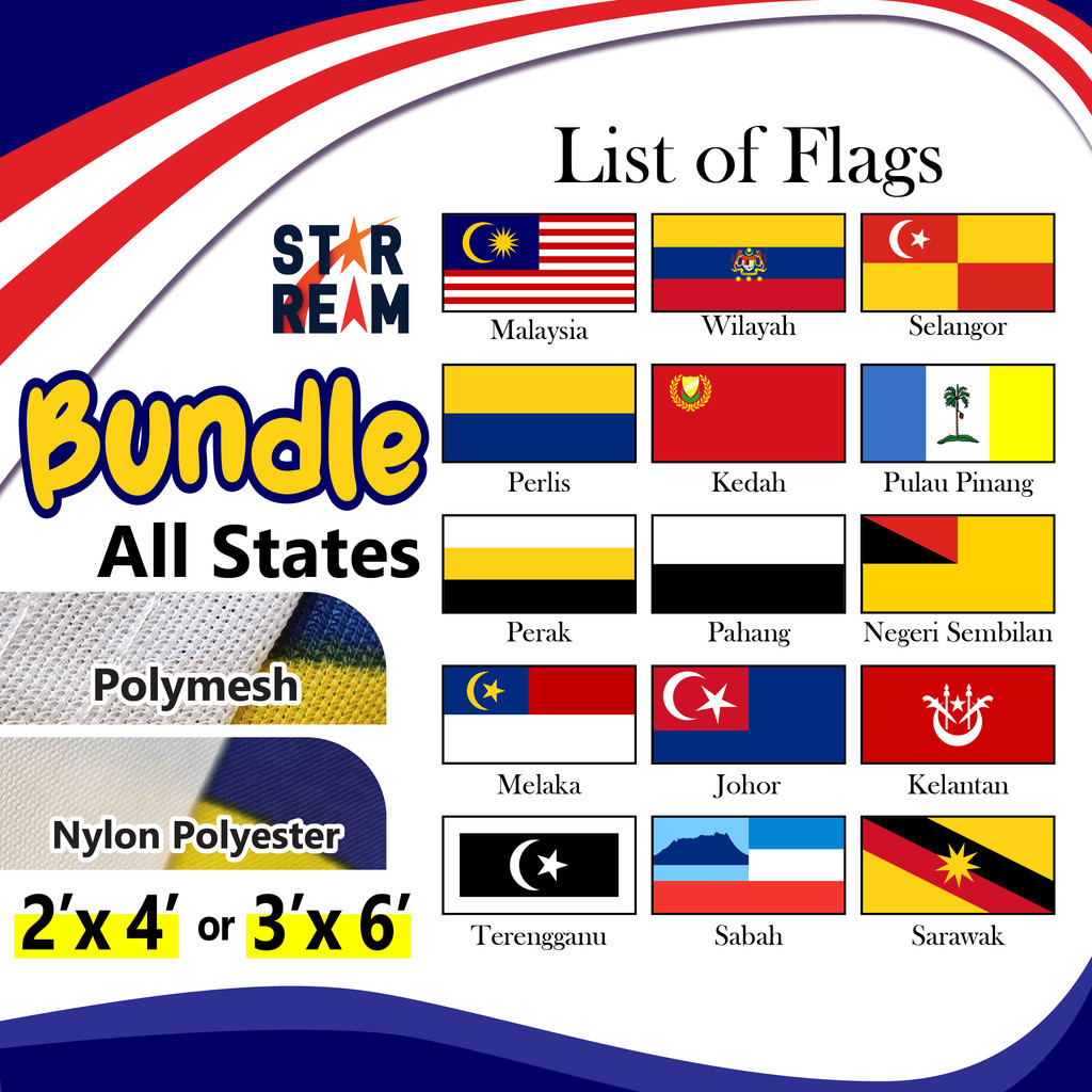 [Bundle 15 Flag] Malaysia + Wilayah + All States Flag (2x4ft, 3x6ft ...