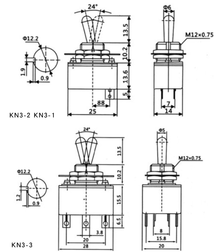 1* KN3 Series Toggle Switch Terminal 2/4/6 Pin 2 Positions KN3-1 KN3-2 KN3-3 2A 250V Waterproof ...