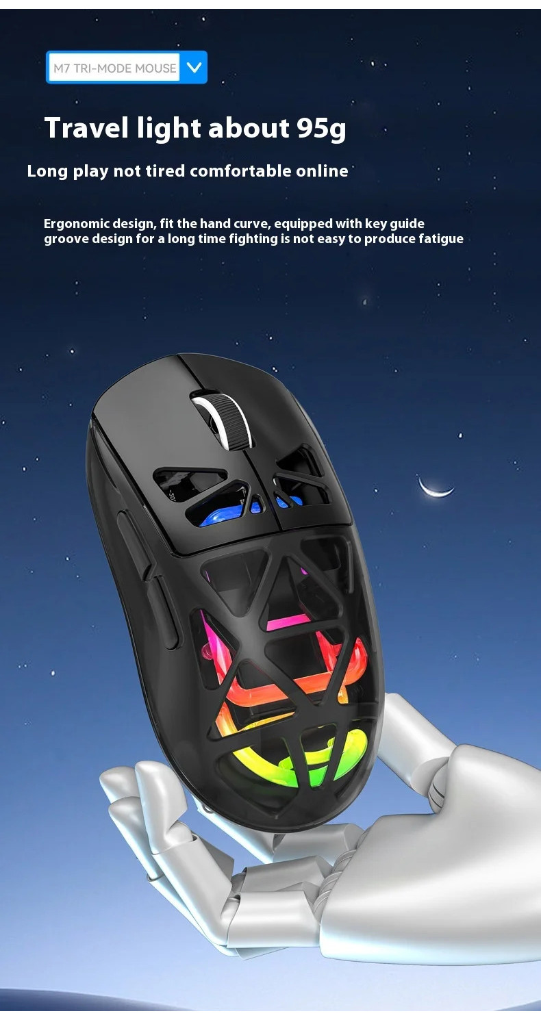 M7 Lightweight 3 Mode 2.4g Bluetooth Rechargeable Transparent Gaming ...