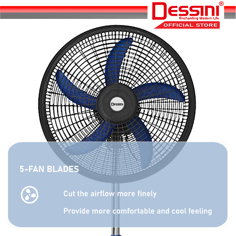 DESSINI ITALY 18'' Inch Stand Fan 3 Speed 5 Blade Oscillating Air Ventilator Conditioner Cooler ...