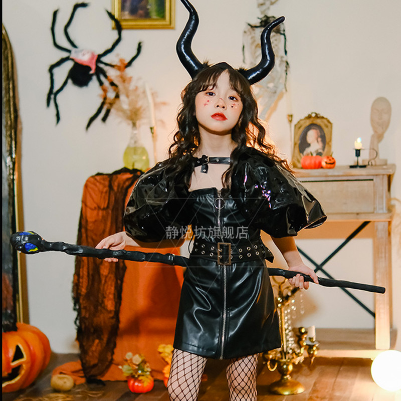 Cyber Punk Feather Black Dress For Kids Girl Racing Dark Witch Devil ...