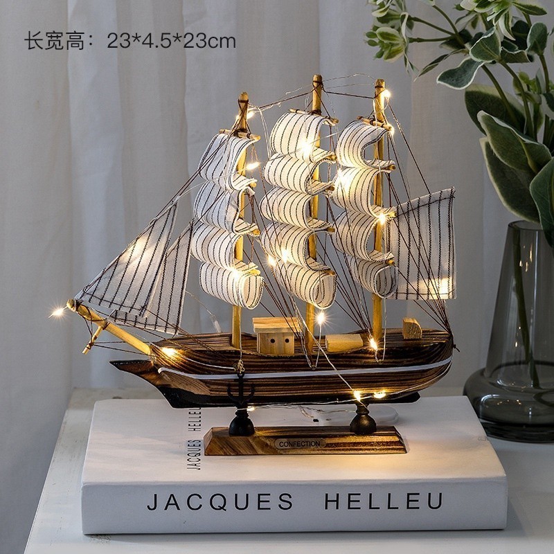 Large Handmade Wooden Ship Model with Light Strip Coastal Table ...
