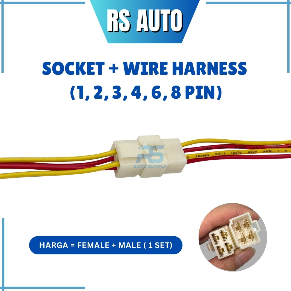 1/2/3/4/6/8PIN Male Female Socket Wayar Lampu Sambung Connector Plug ...