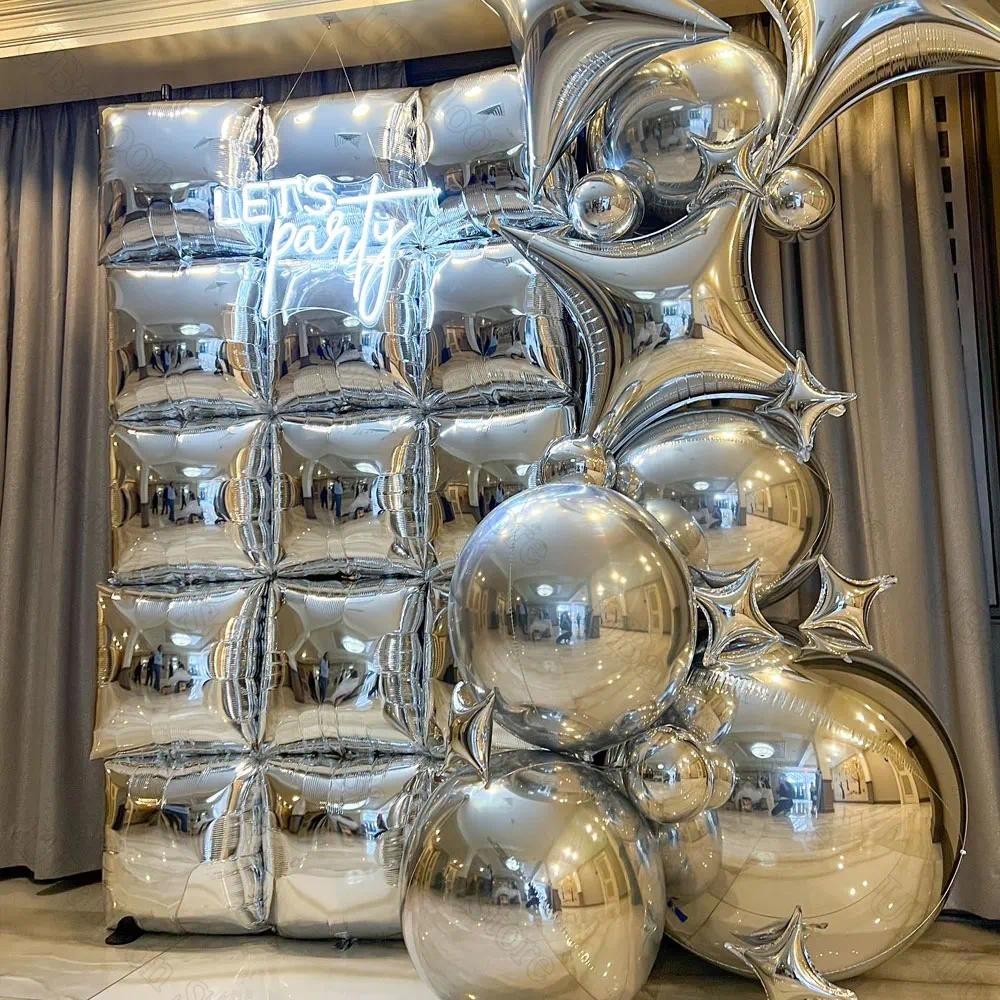 10/50Pcs Silver Sequin Foil Balloons Metal Silver Gold Square Balloons ...
