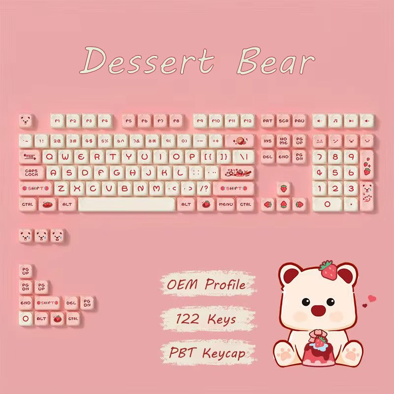 Akko Bear Theme 122 Keys Keycap Set OEM Profile PBT Dye-Sub/Double-Shot ...